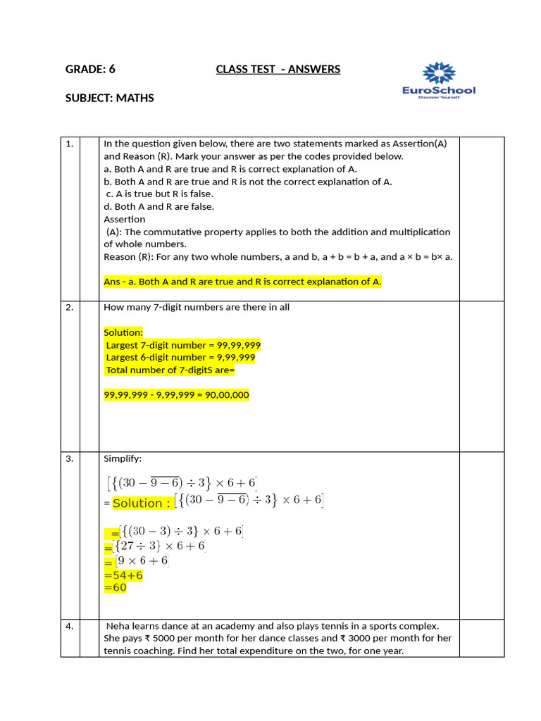 Class Test Grade 6 - AP | PDF