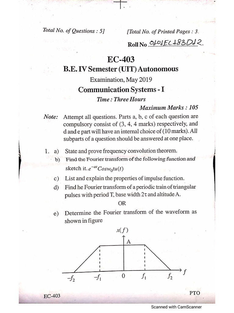 Comm. System-1 Ece 4th Sem 2019 | PDF