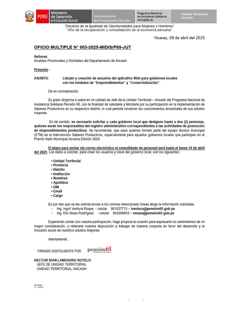 Oficio Multiple #003-2025-Saberes-Implementacion Usuarios (F) | PDF