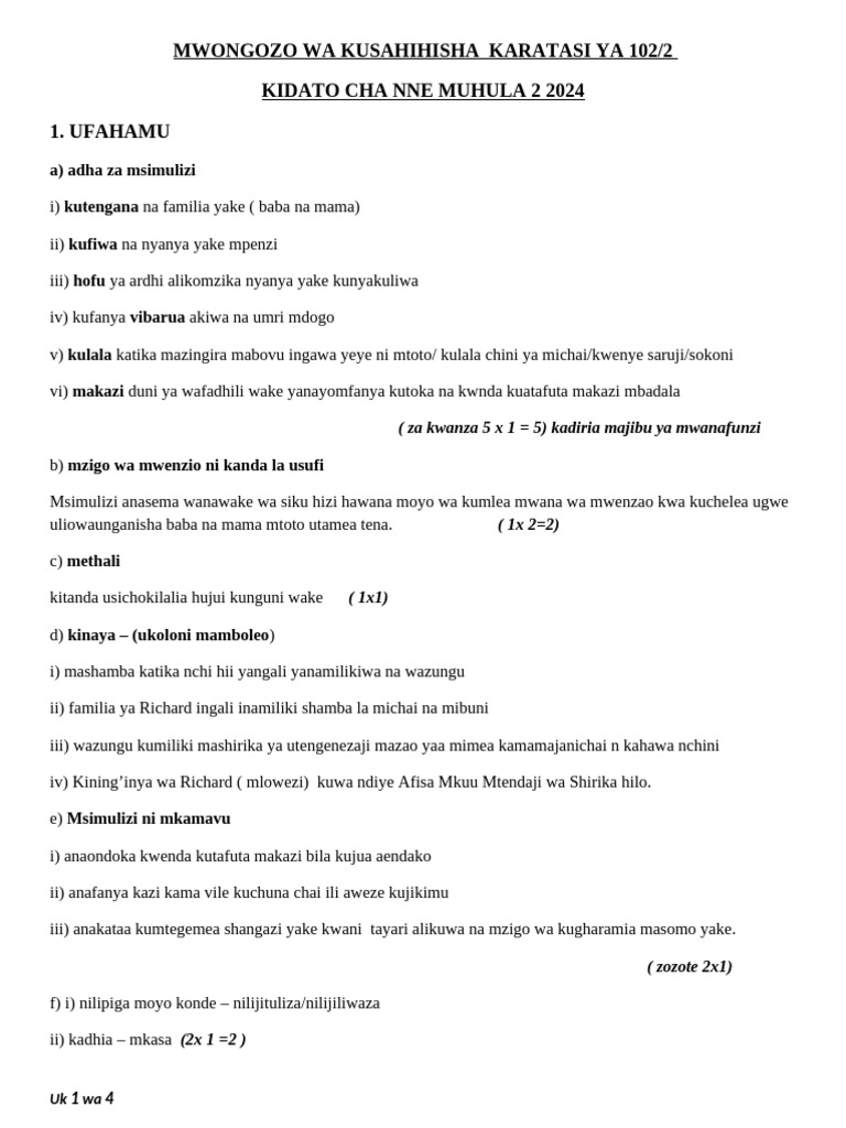 Kiswahili F4 PP2 2024 MS | PDF