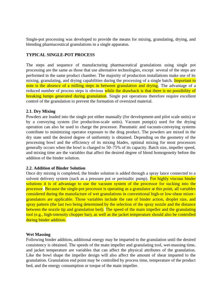Single-Pot Granulation Process Overview | PDF | Mechanical Engineering ...