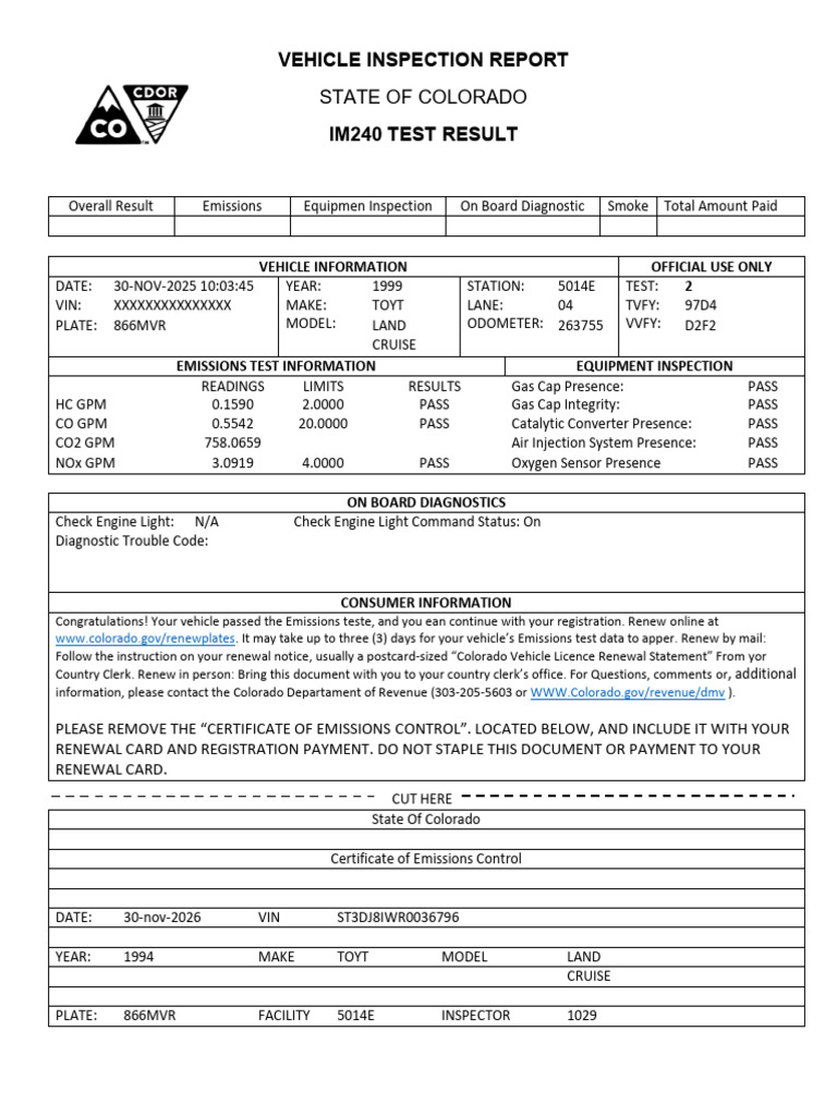 Vehicle Inspetion Report | PDF | Exhaust Gas | Vehicles
