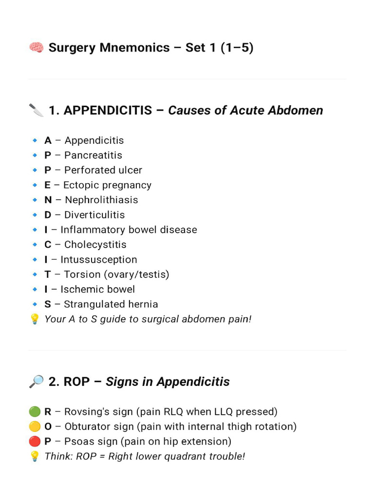 Surgery Mnemonic | PDF