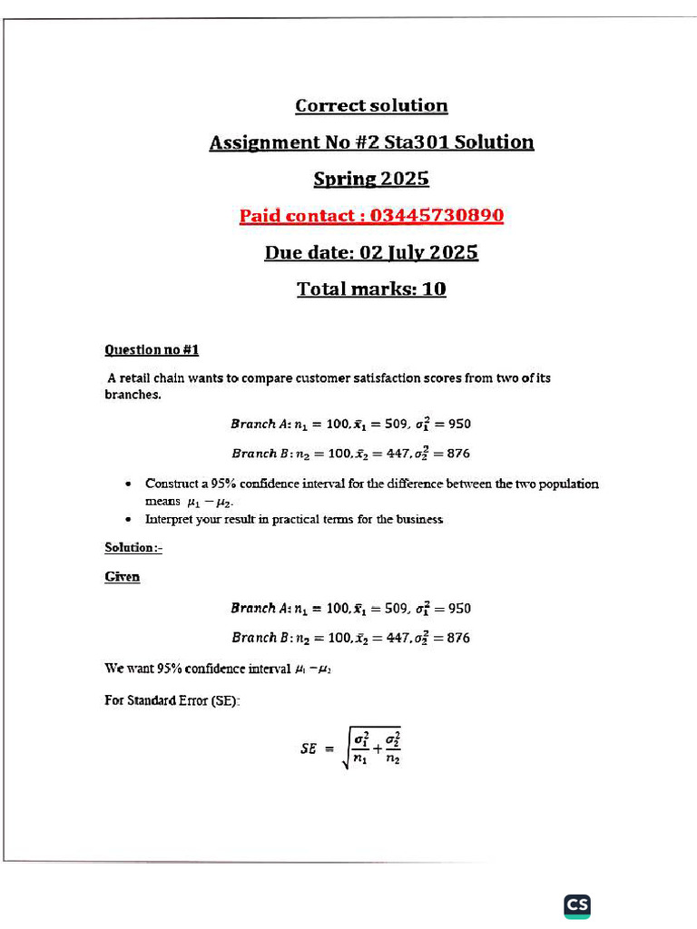 Sta301 Assignment No2 Solution | PDF
