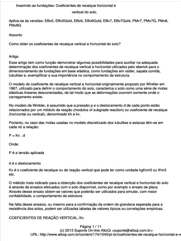 Coeficientes de Recalque do Solo | PDF