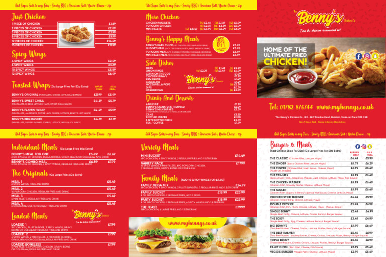 Bennys Takeout Menu 2025 | PDF | Hamburgers | French Fries