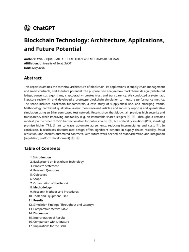 Blockchain Technology - Architecture, Applications, and Future Potential | PDF