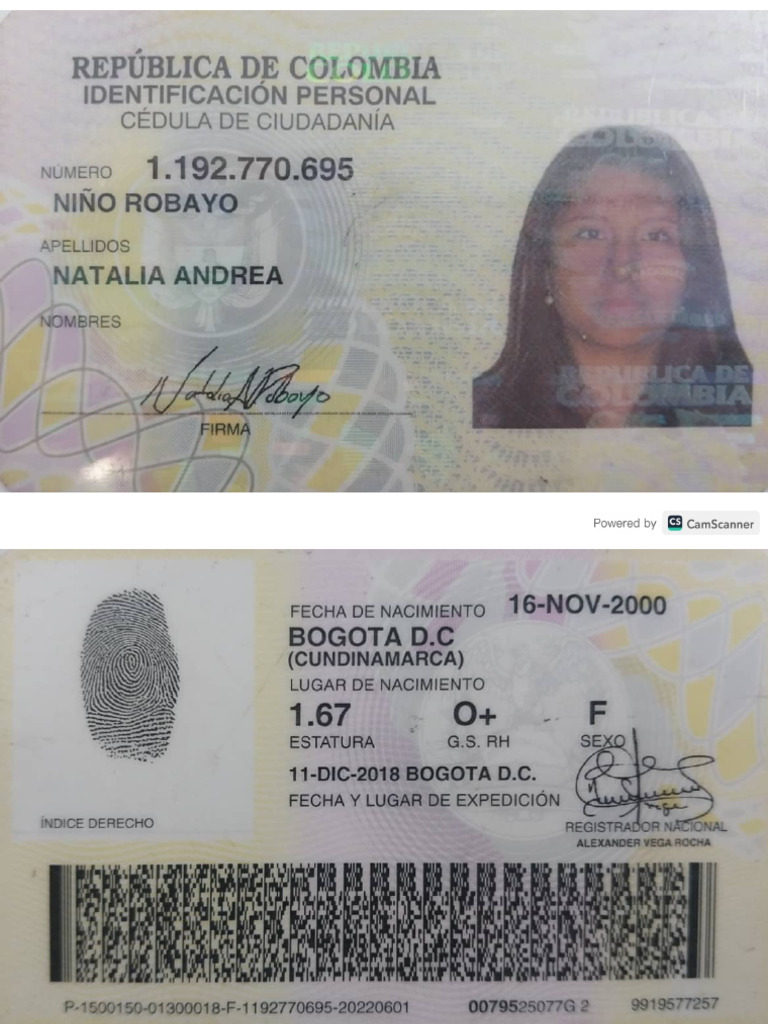 Cedula Natalia Andrea Niño Robayo | PDF