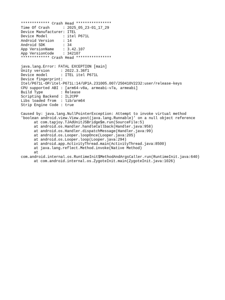 Tapjoy SDK Crash Report Analysis | PDF