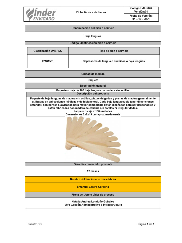 Ficha T Cnica Baja Lenguas | PDF