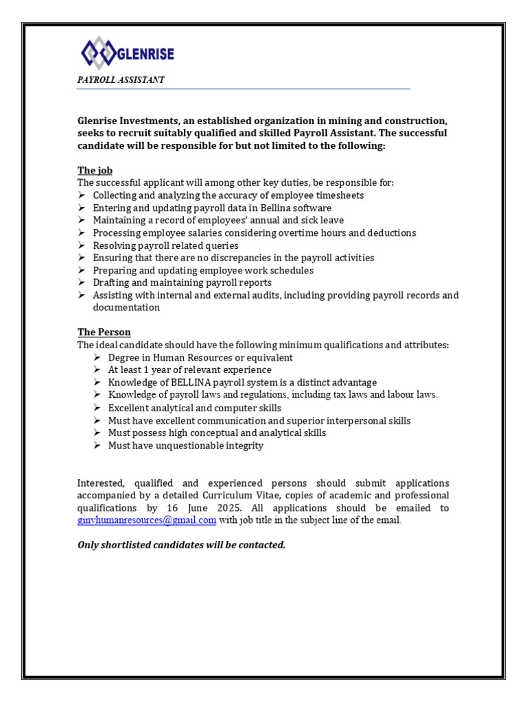 Advert Payroll Assistant | PDF