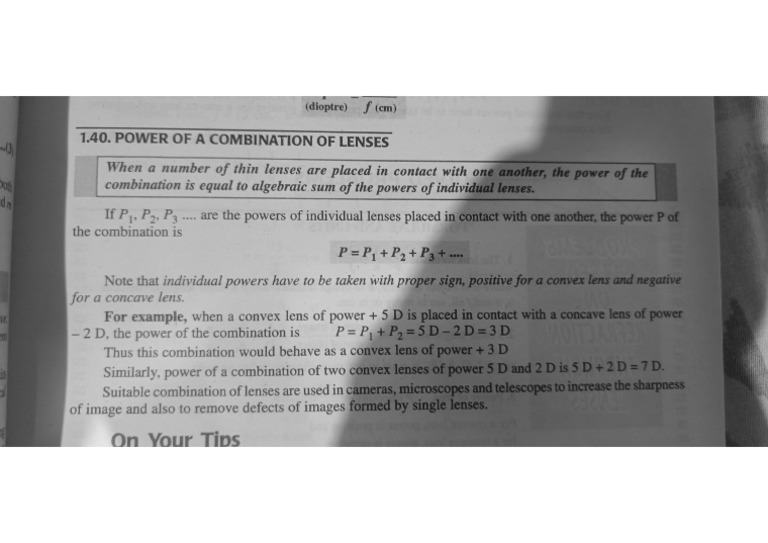 Power of Combination of Lens | PDF
