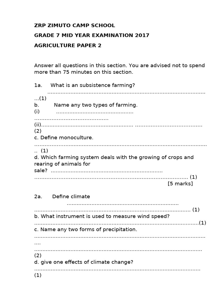 Agriculture Grade 7 Paper 2-1-1 | PDF | Agriculture | Soil