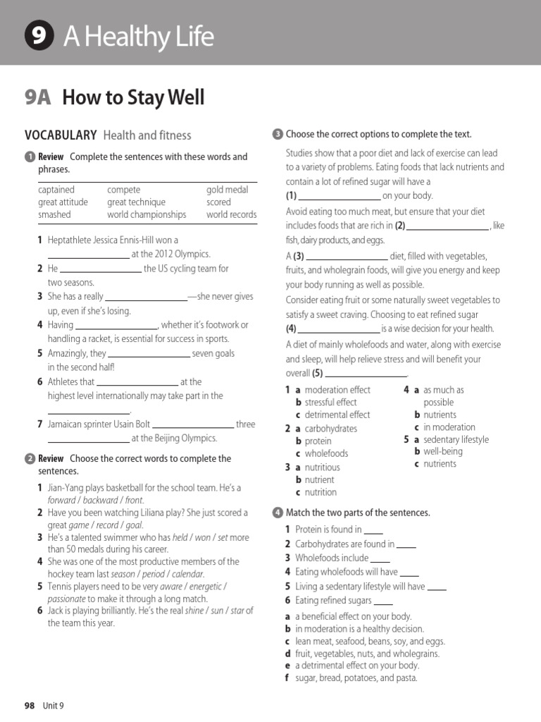 Perspectives Level 4 Unit 9 Workbook | PDF | Meditation | Healthy Diet