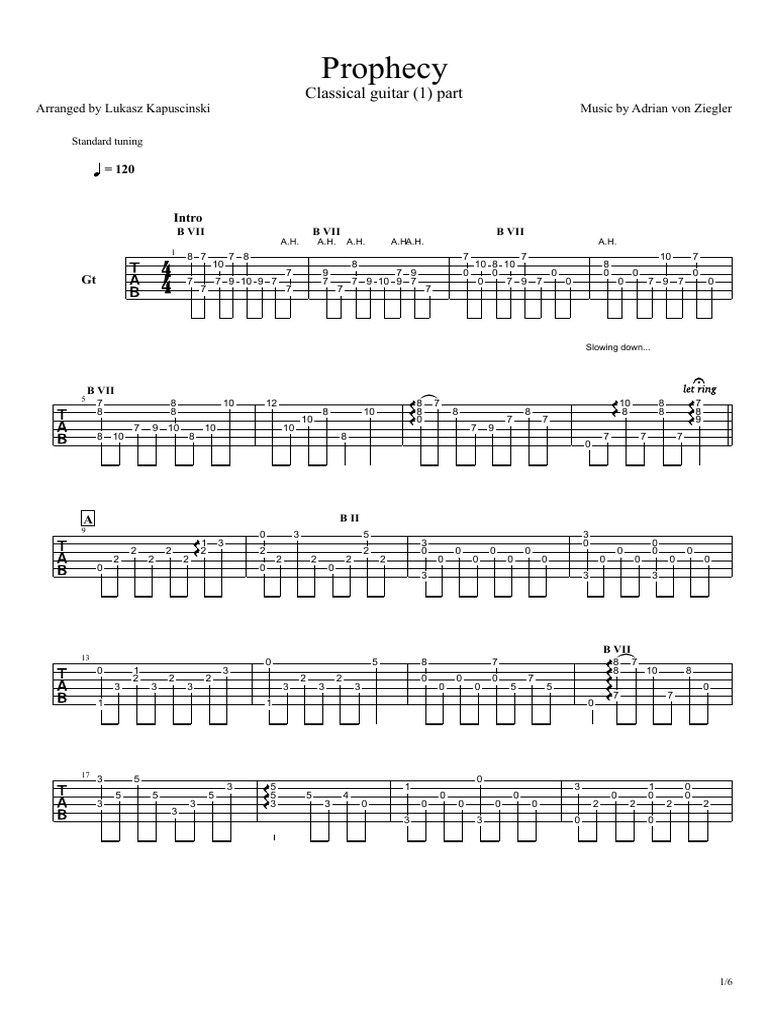 Adrian Von Ziegler - Prophecy (Classical Guitar 1) | PDF | Guitar Family Instruments | Irish ...