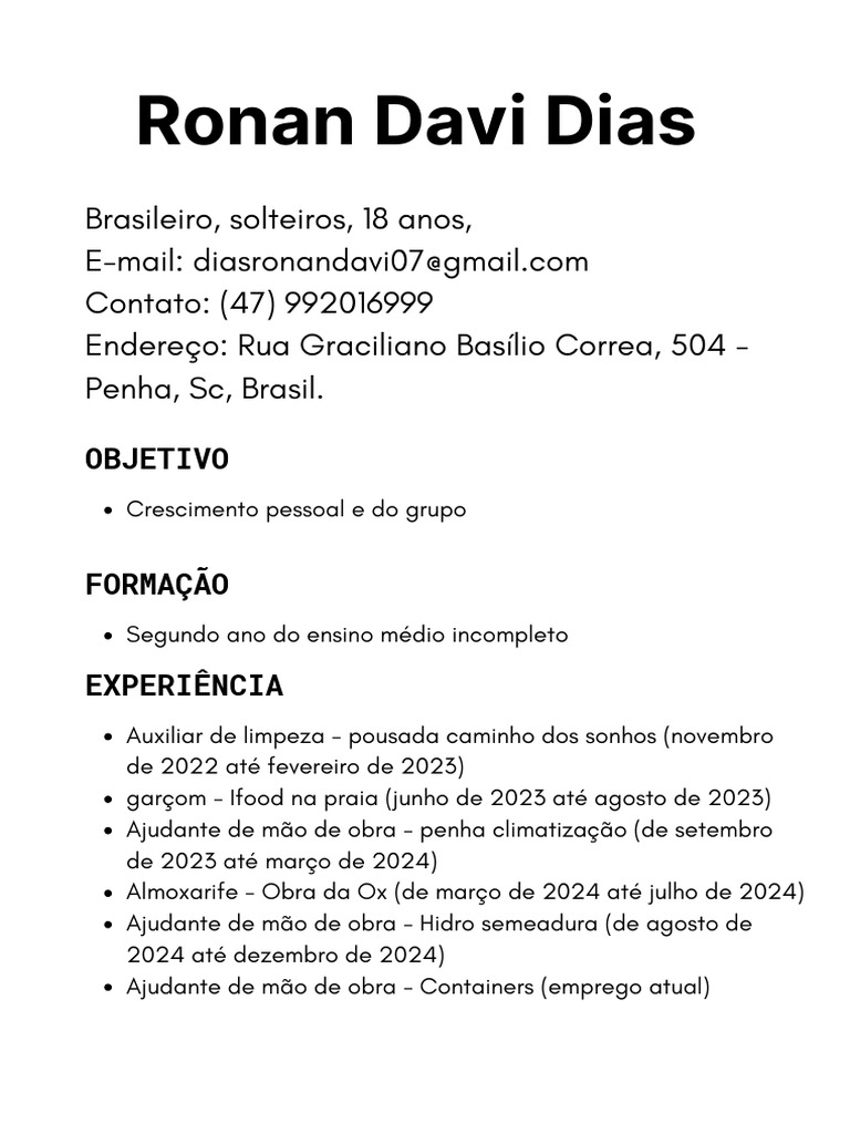 Currículo Simples Da Área de Logística Preto e Branco _20250529_215018_0000 | PDF