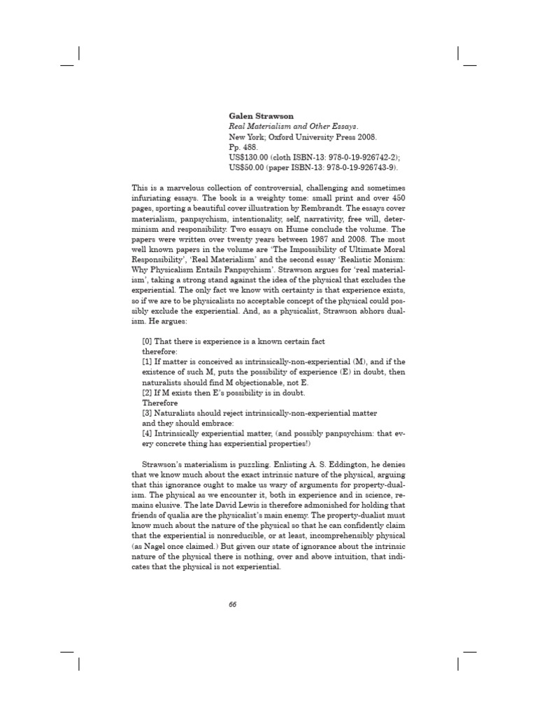 Galen Strawson Real Materialism and Othe | PDF | Materialism | Qualia
