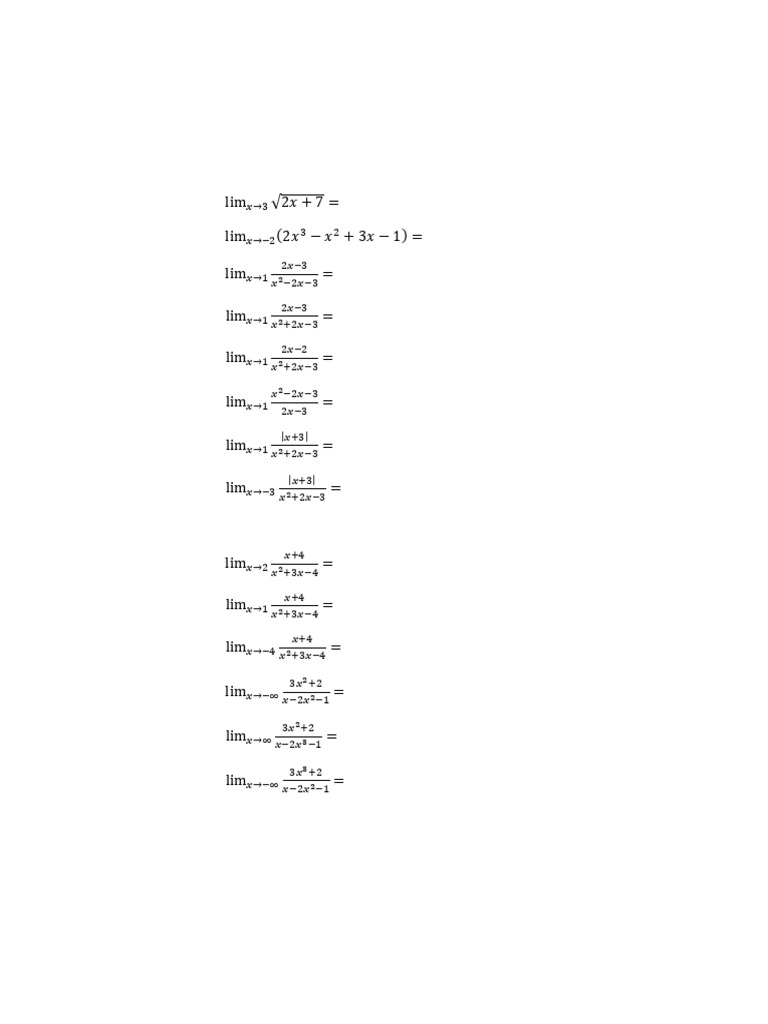 Calculus Limit Evaluation Practice | PDF | Function (Mathematics ...