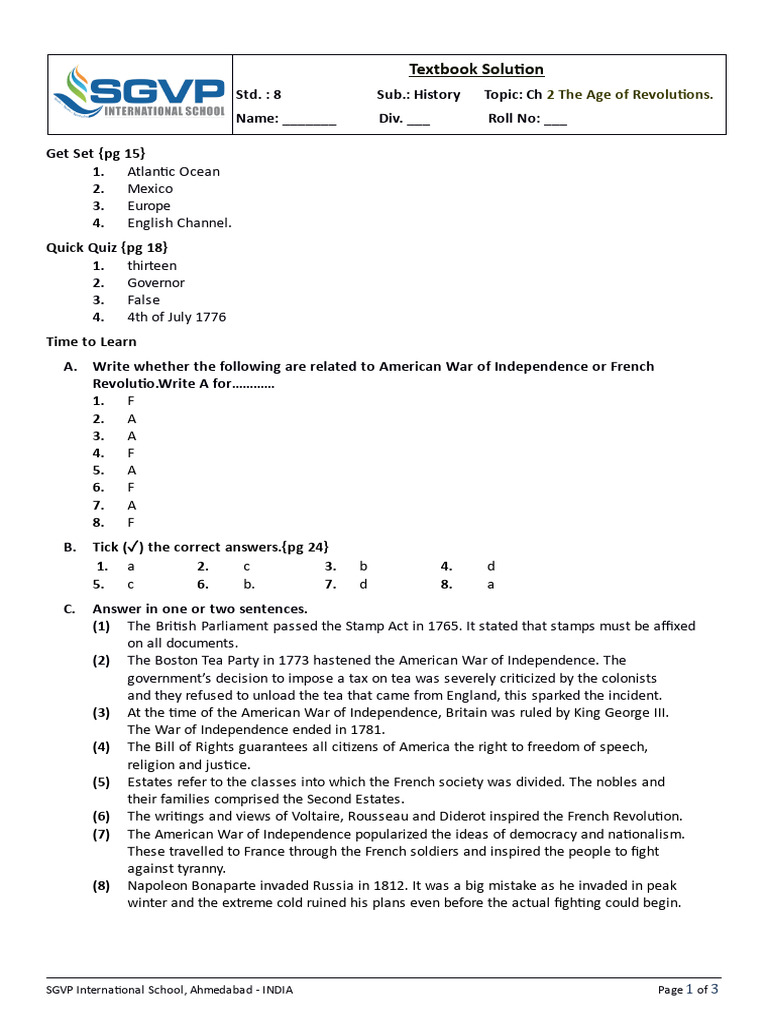 8 - Hist - TB Sol - CH 2 The Age of Revolution | PDF | French ...