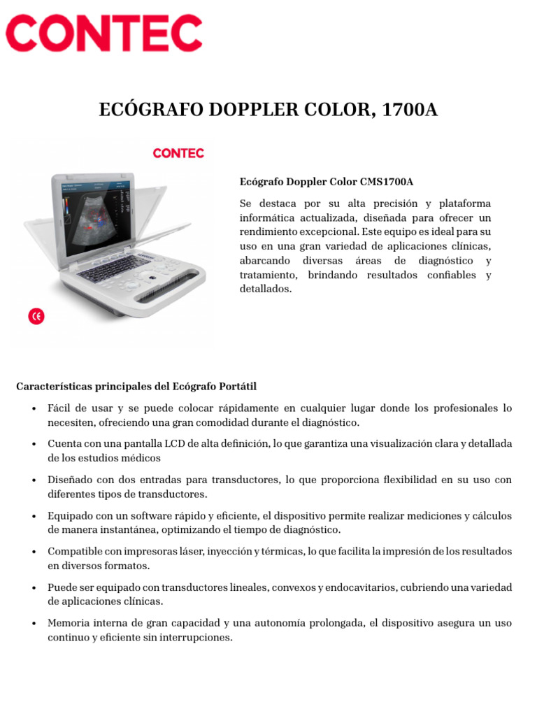 Data Sheet Ecógrafo 1700a Contec | PDF | Ultrasonido | Ingeniería ...