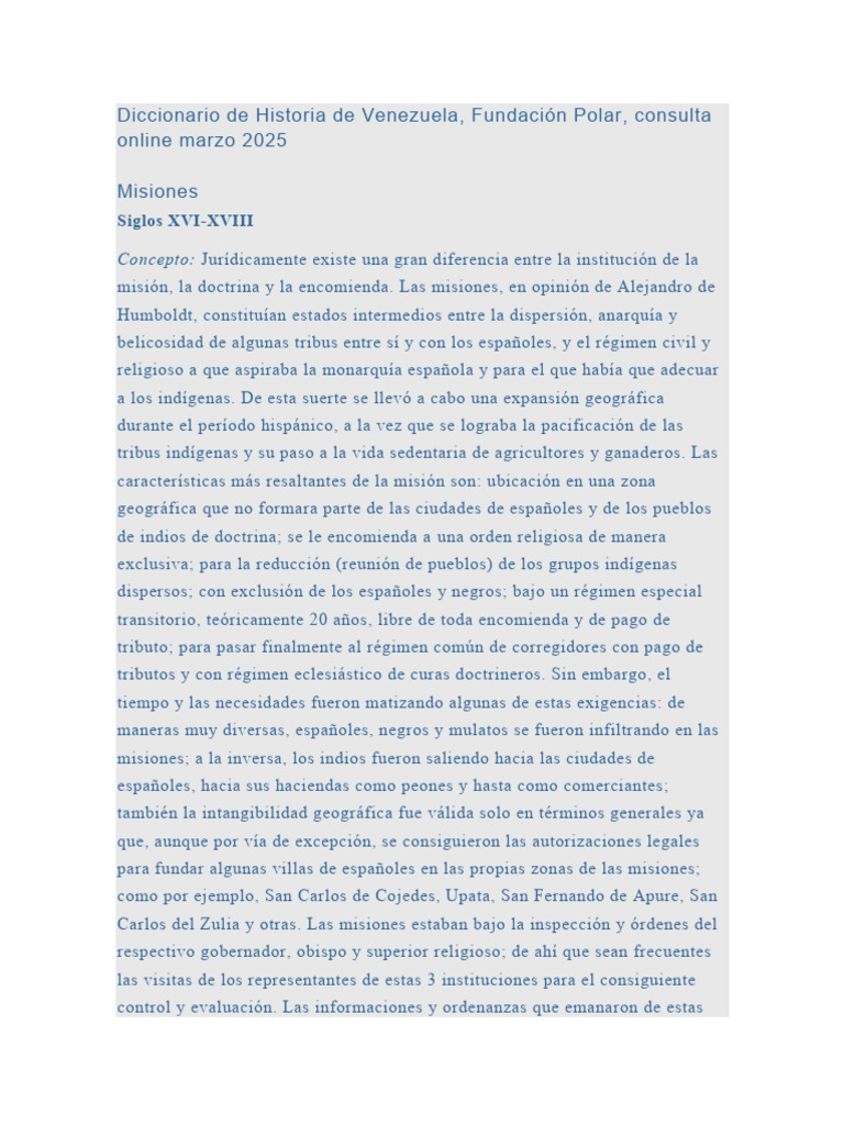 Misiones en Venezuela: Historia y Contexto | PDF | Venezuela | Iglesia ...