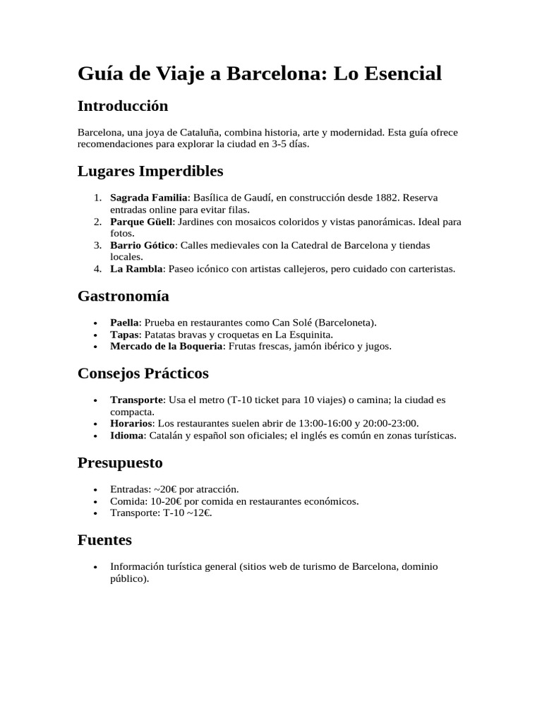 Guía de Viaje A Barcelona Lo Esencial | PDF