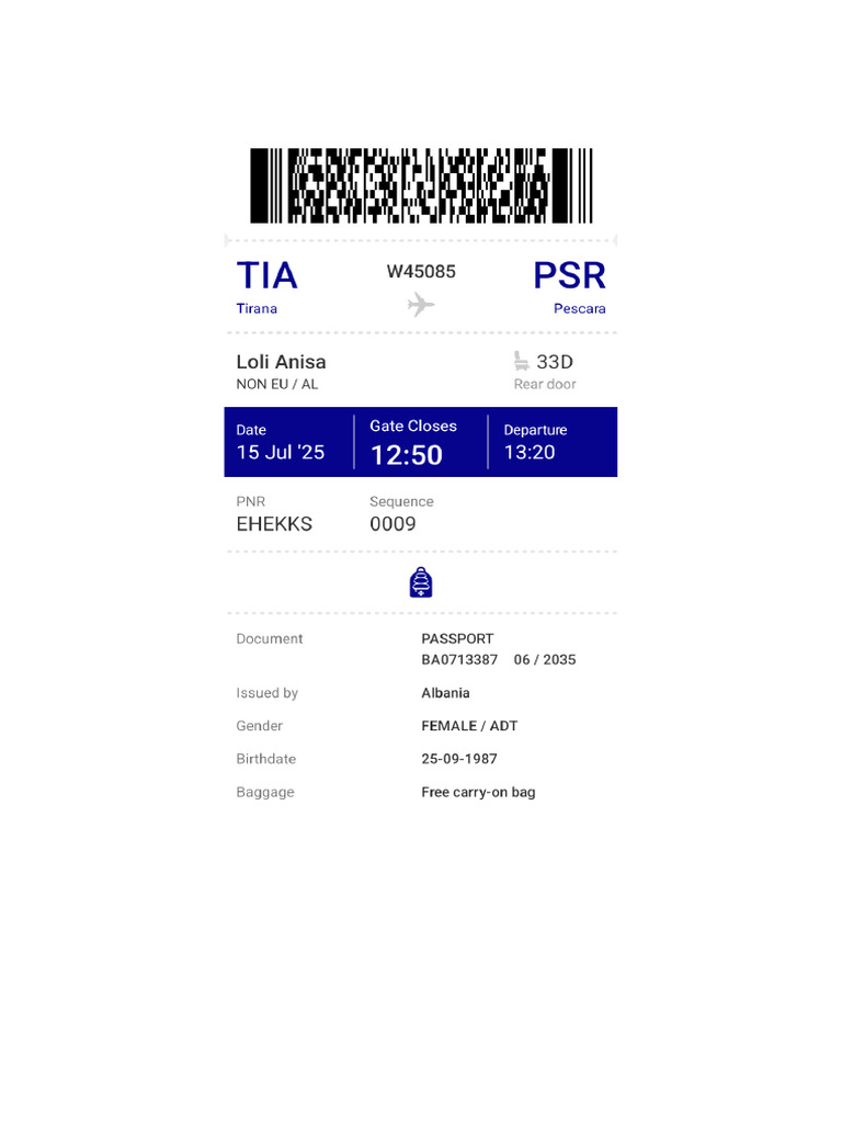 Bileta Avioni 15 Korrik | PDF