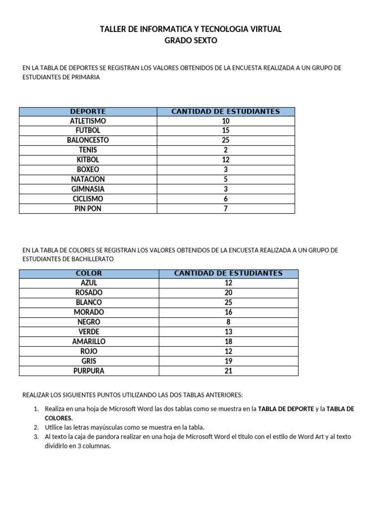 Taller Informatica Virtual Grado Sexto | PDF