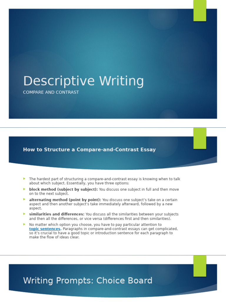 Descriptive Writing Compare and Contrast | PDF