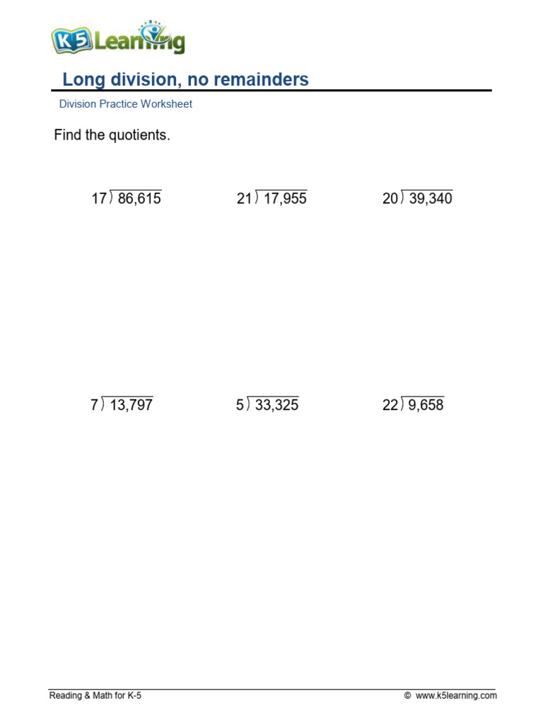 Long Division No Remainder 5x2 Digit B | PDF