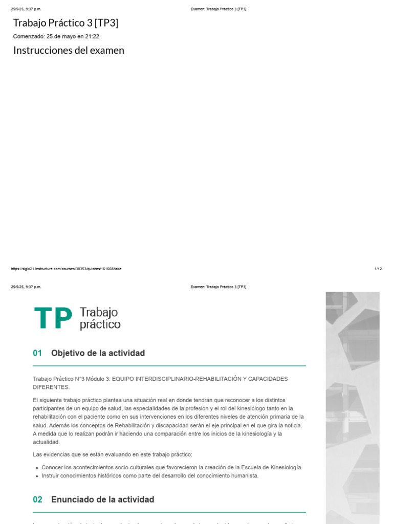 [TP3] Historia Kine 100% | PDF | Invalidez | Terapia física