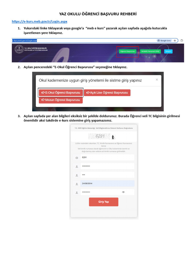 Yaz Okulu Başvuru Rehberi | PDF