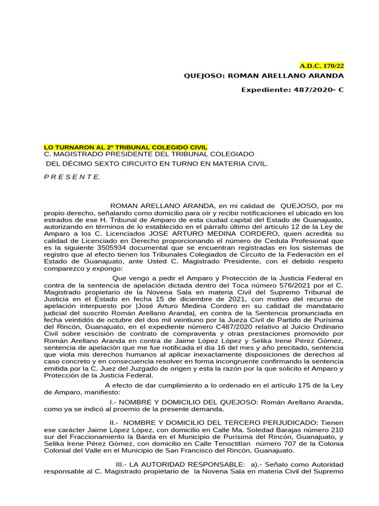 Amparo de Román Arellano Aranda | PDF | Apelación | Pagos