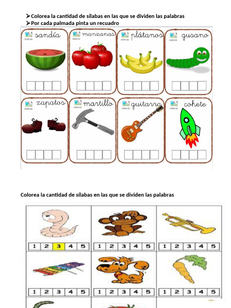 Colorea La Cantidad de Sílabas en Las Que Se Dividen Las Palabras | PDF