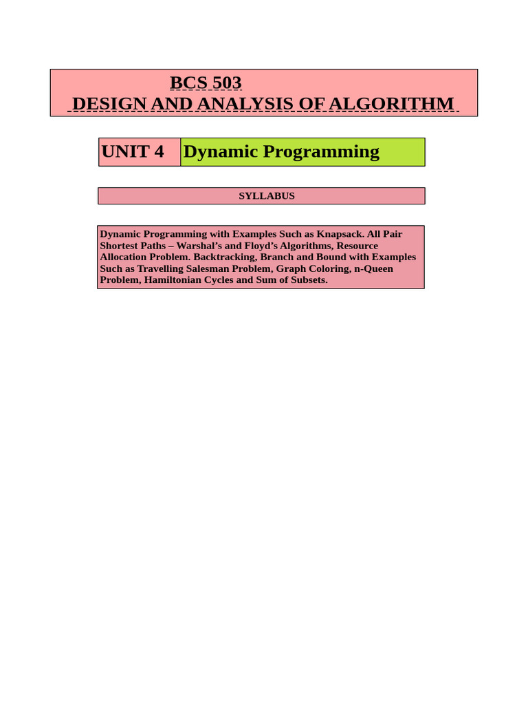 Designn and Analysis of Algorithm Unit-IV | PDF