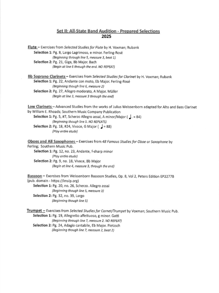 All State HS Band Auditions SET 2 WITH CUTS 2025 26b | PDF | Musical Compositions | Musical ...