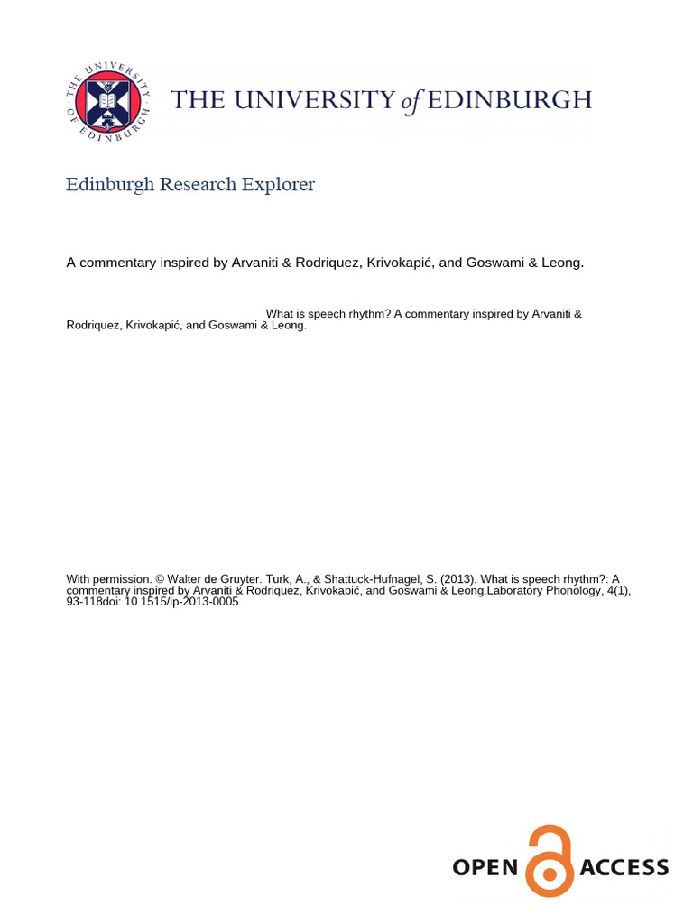 TURK 2013 What Is Speech Rhythm | PDF | Rhythm | Perception