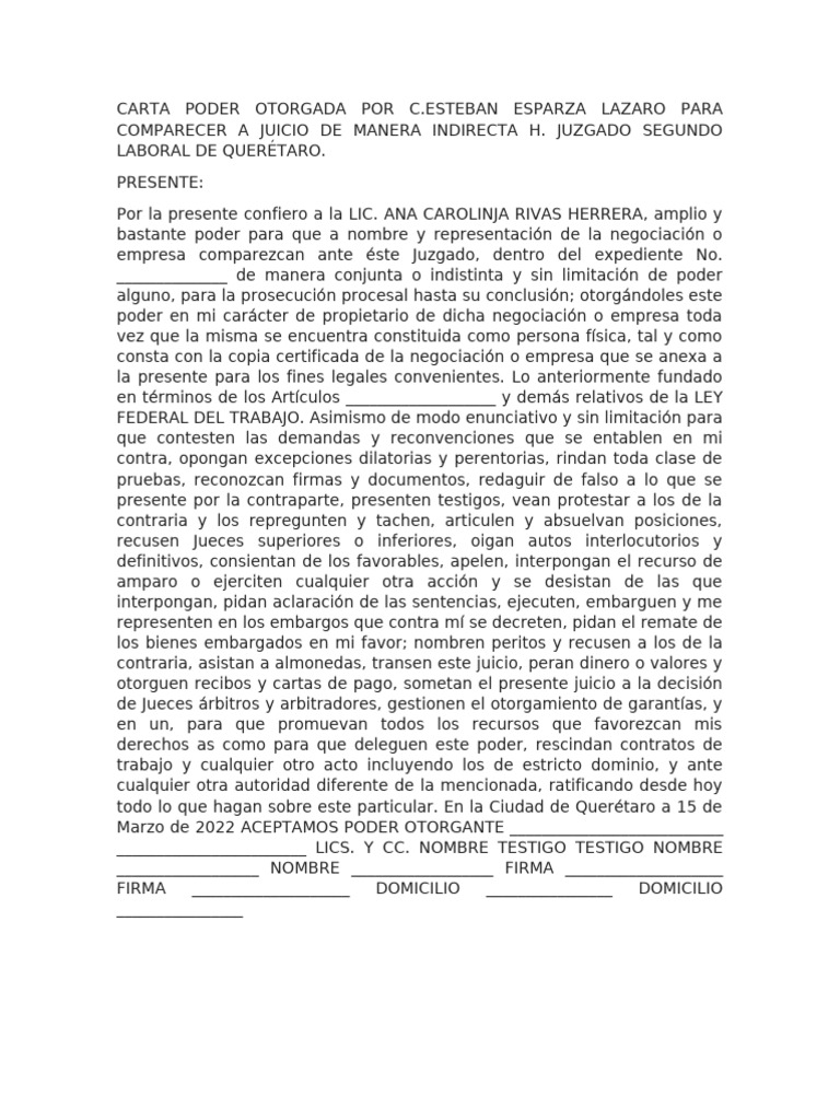 Carta Poder Otorgada | PDF | Justicia | Crimen y violencia