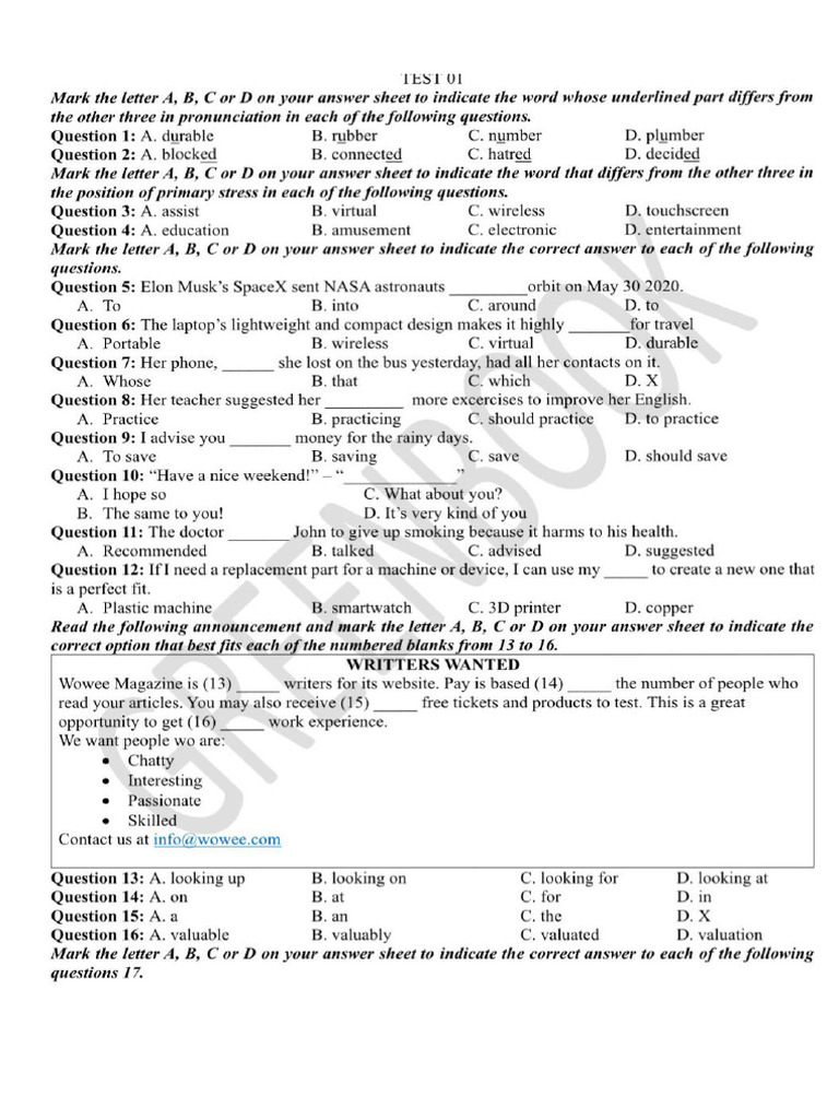 Unit 11 - Test 1 | PDF