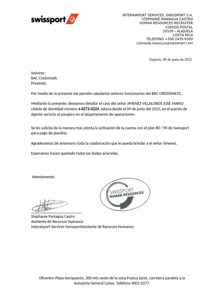 Carta Al Banco Activación Bac 1 2 | PDF