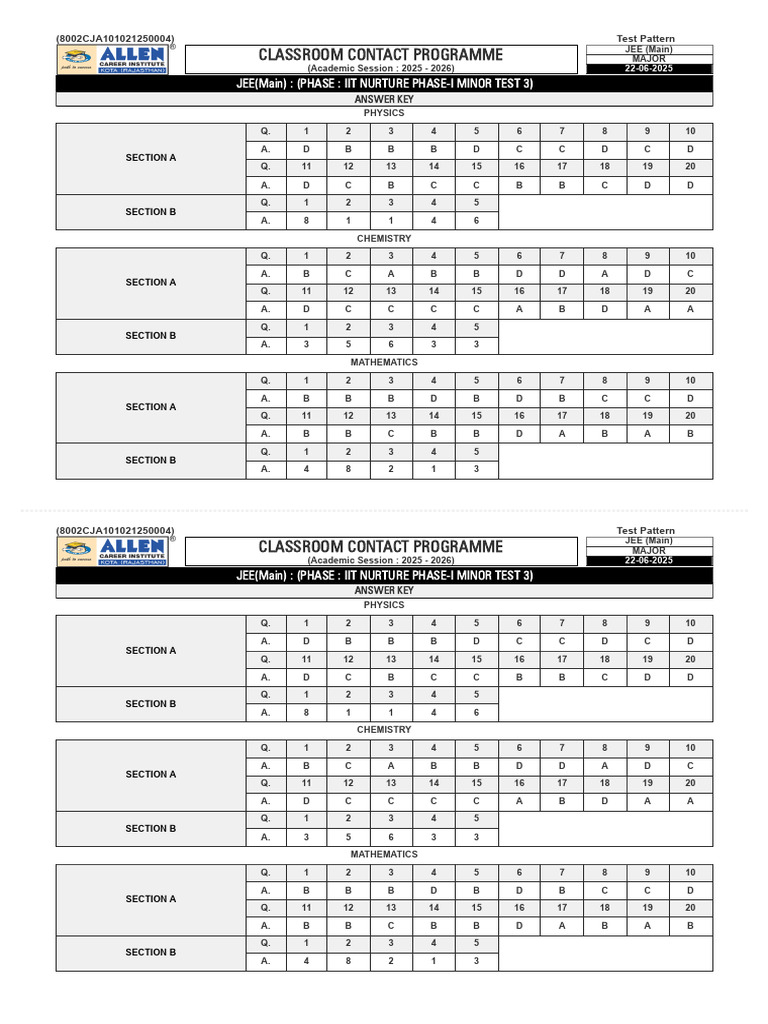Iit Nurture Phase-I Minor Test 3 - Ak | PDF | Academia | Educational Stages