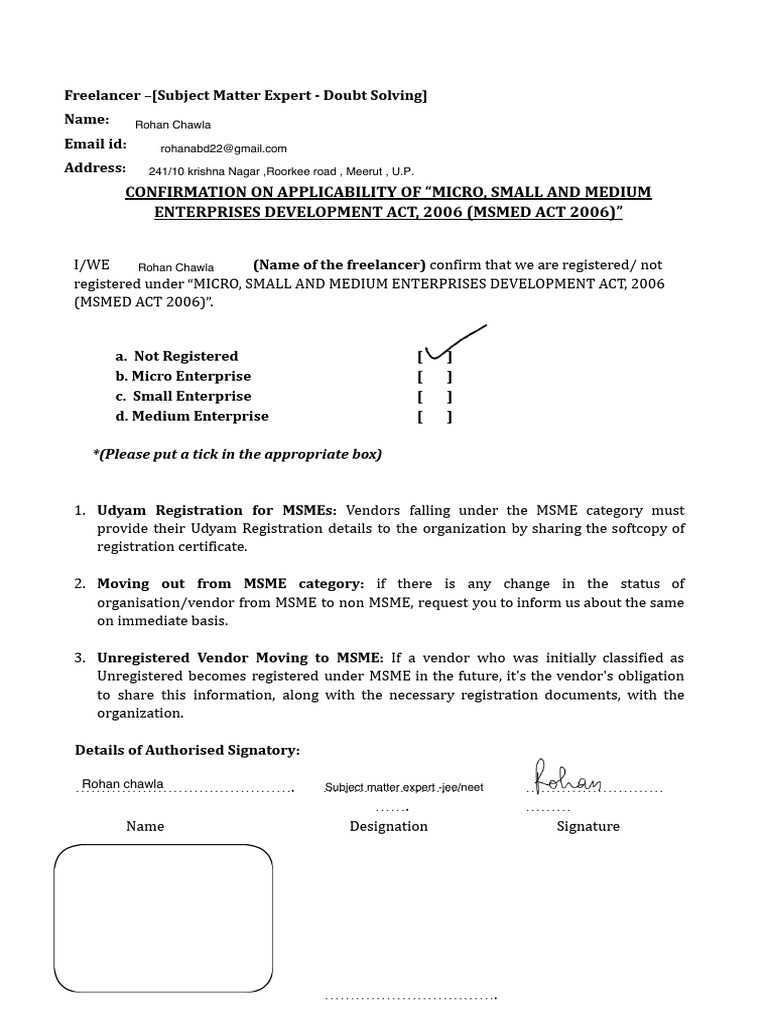 MSME Registration Confirmation Form | PDF
