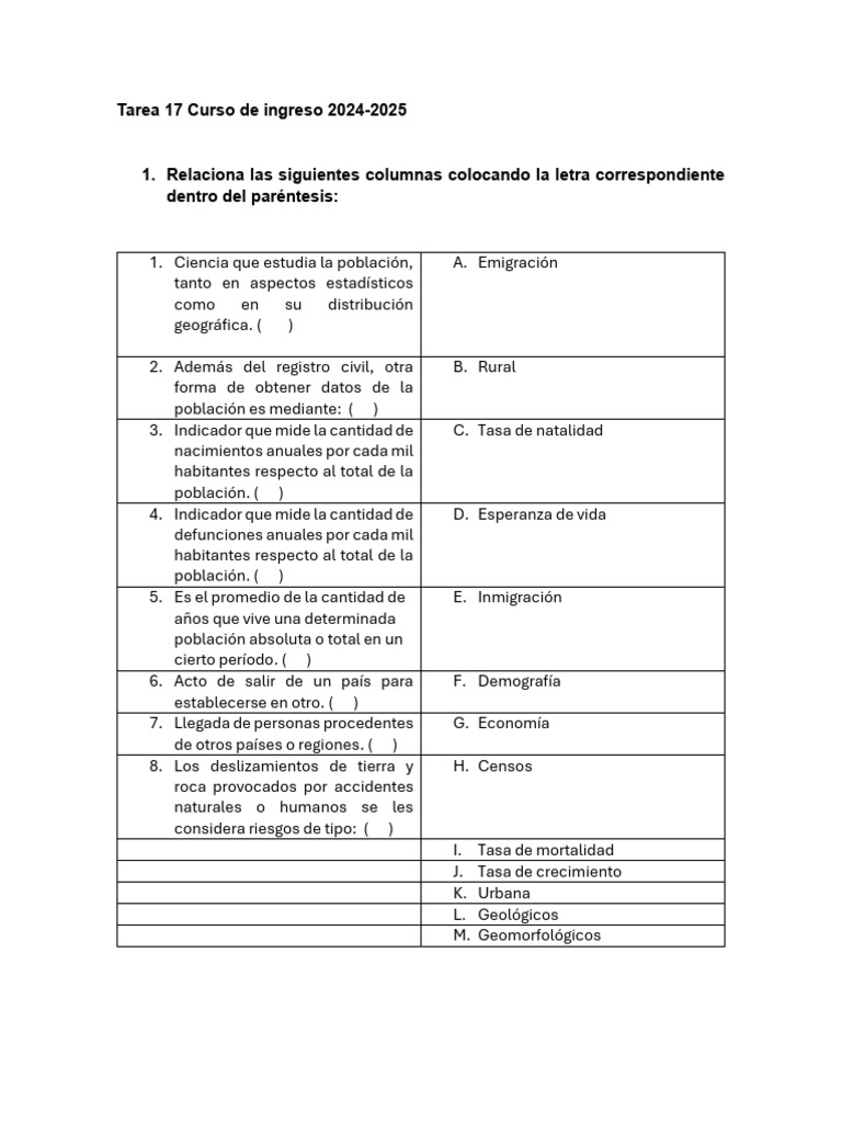 Tarea 17 Curso de Ingreso 2024-2025 | PDF
