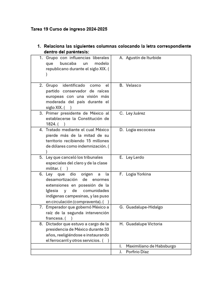 Tarea 19 Curso de Ingreso 2024-2025 | PDF