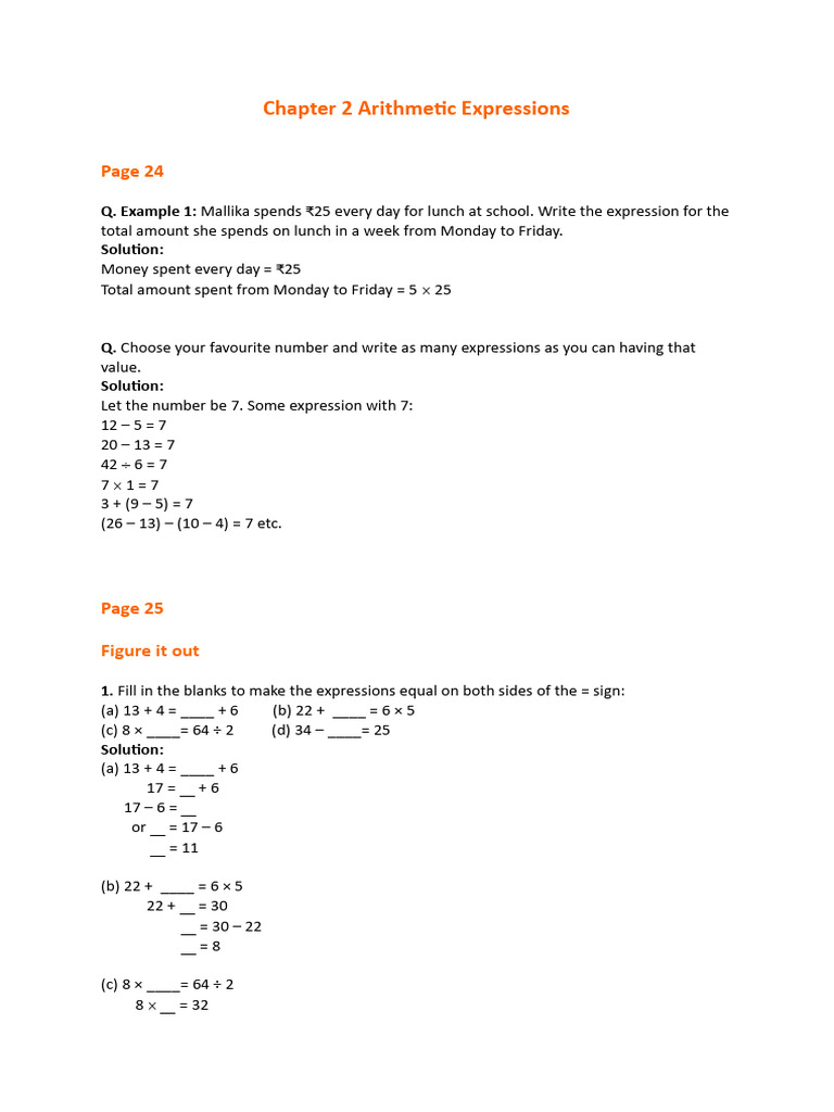 Class 7 Maths Chapter 2 Arithmetic Expressions Solutions | PDF ...
