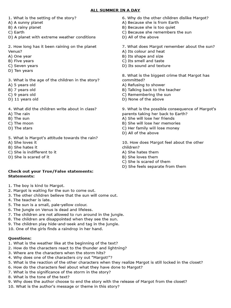 All Summer in a Day Lesson Plan | PDF | Planets