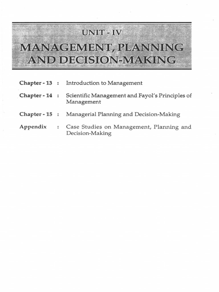 Business Organisation and Management - (Unit - IV Management, Planning and Decision-Making ...
