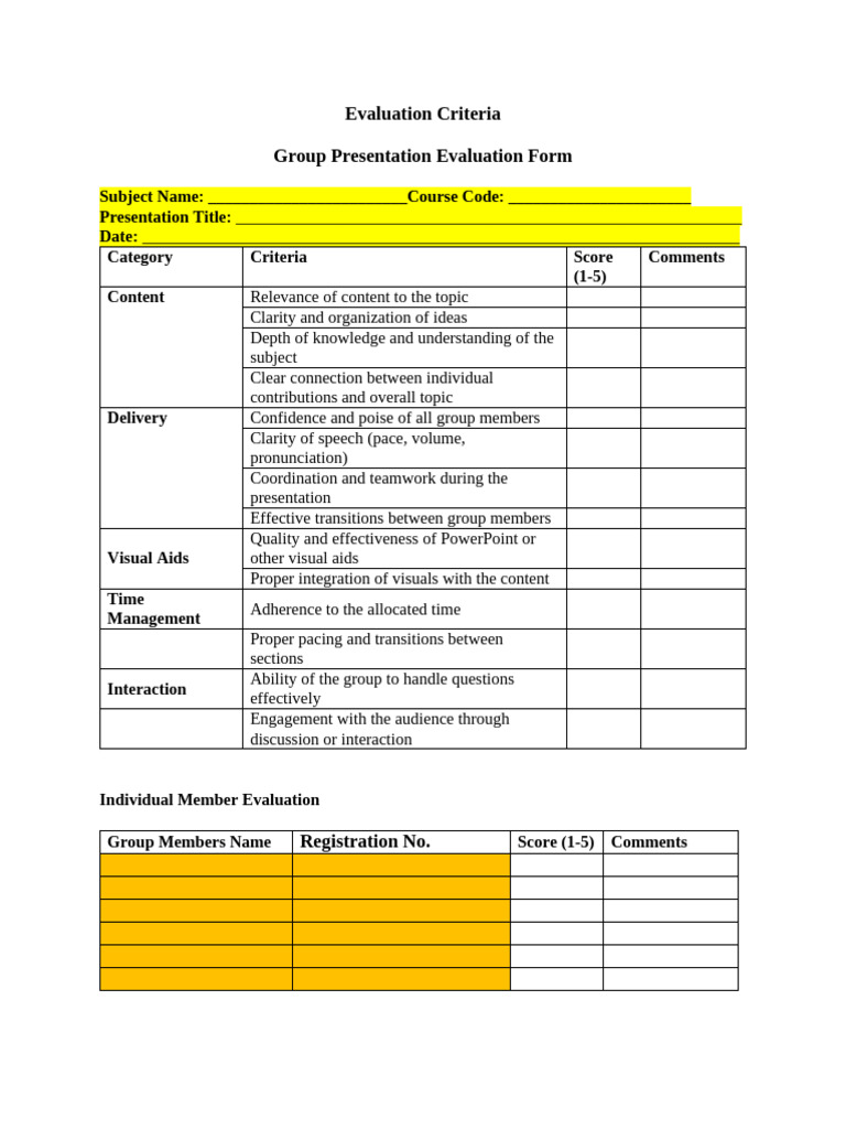 Group Presentation Evaluation Form | PDF