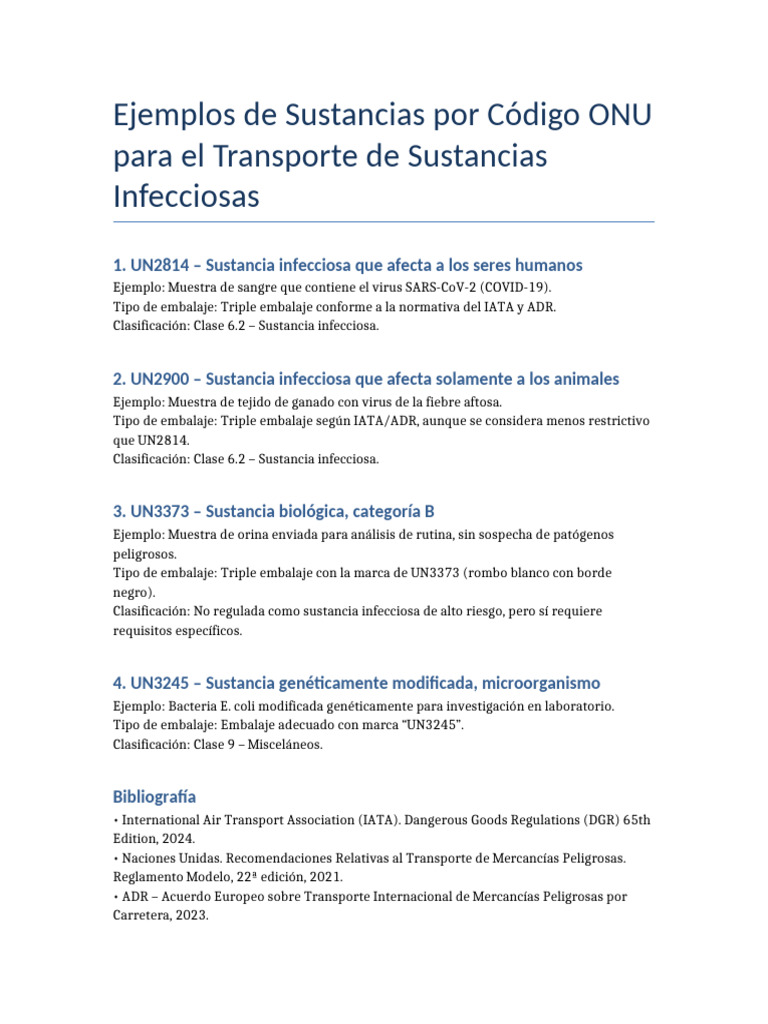 Ejemplos Codigos ONU | PDF