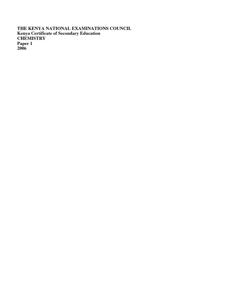 KCSE 2006 Chemistry Paper 1 | PDF
